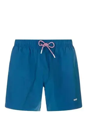 BOSS Logo Print Drawstring Swim Shorts - Blue