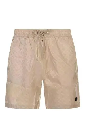 BOSS Monogram Print Drawstring Swim Shorts - Neutrals