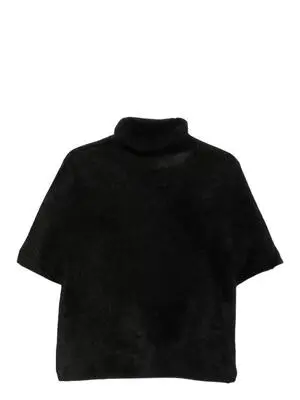 Soft Goat High-neck Short-sleeve Sweater - Black