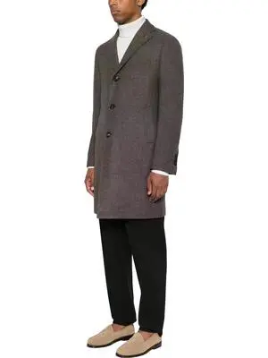 Tagliatore Herringbone Single-breasted Coat - Brown