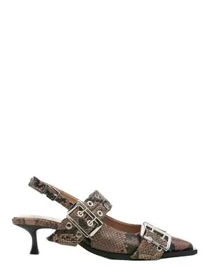 GANNI Snake-effect Mules - Brown