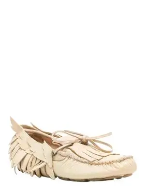 Alberta Ferretti Feather-embellished Fringed Lace-up Shoes - Neutrals