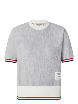 Thom Browne Cotton-tweed Rwb-stripe T-shirt - Grey