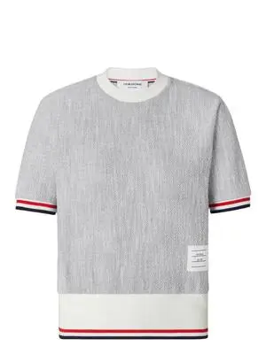 Thom Browne Cotton-tweed Rwb-stripe T-shirt - Grey