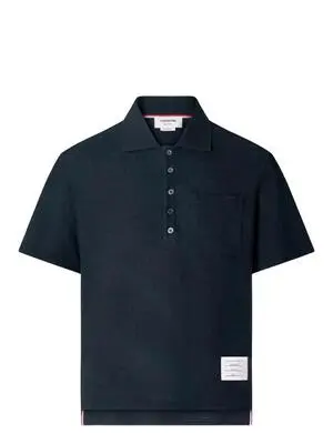 Thom Browne Textured Cotton Linen Polo - Blue