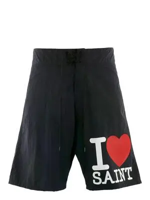 SAINT MXXXXXX Graphic Print Lace-up Shorts - Black
