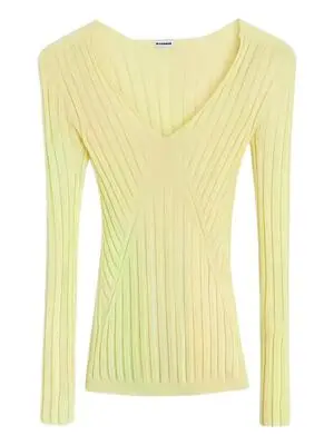 JIL SANDER Jil Sander Ribbed V-Neck Top Yellow