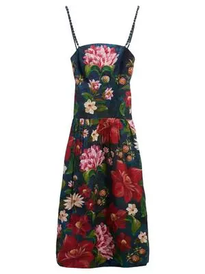 Barbour X Farm Rio Midi Dress With Wildflower Floral Print - Blue