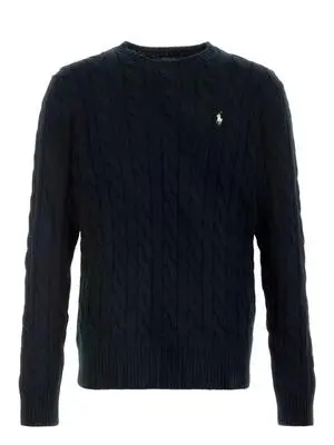 Polo Ralph Lauren Embroidered Logo Cable Knit Crew Neck Sweater - Blue