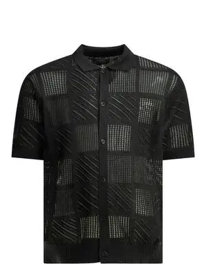 BEAMS Patchwork Open-knit Polo Shirt - Black