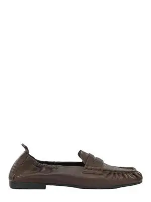 SUMMERY COPENHAGEN Ruched Leather Loafers - Brown