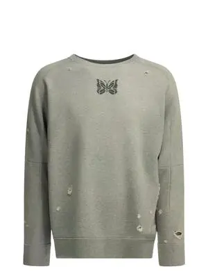 Needles Butterfly Print Distressed Sweatshirt - Grey