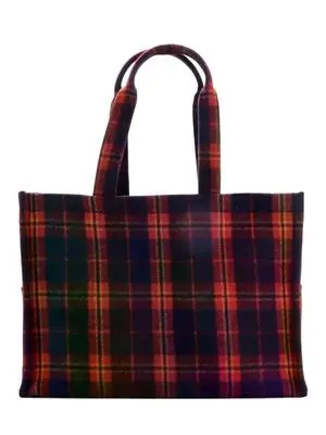 Celine Cabas Thais Tartan Wool Large Tote Bag - Blue