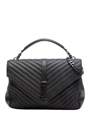 Saint Laurent Large Chevron Sheepskin Monogram College Satchel - Grey