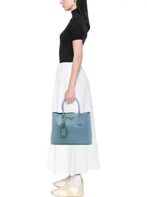 Prada Saffiano Cuir Double Satchel - Blue