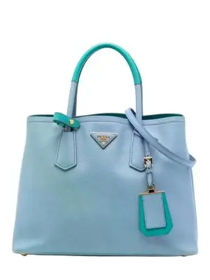 Prada Medium Bicolor Saffiano Cuir Double Satchel - Blue