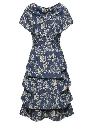 ATOM LABEL Denim Floral Cowl Hitch Dress - Blue