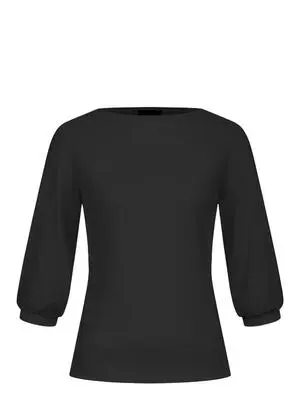 MARIANNA DÉRI Boat Neckline Top With 3/4 Sleeves - Black