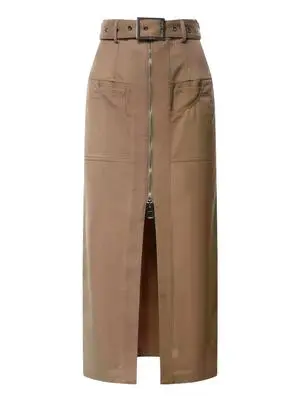 DONDUP Belted Zip-up Long Skirt - Brown