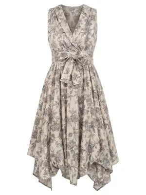 ATOM LABEL V-neck Floral Print Sleeveless Midi Dress - Silver