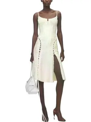 Alexander McQueen Ruched Lace-up Midi Dress In Beige - Neutrals
