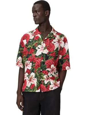 ALLSAINTS Hokkaido Short Sleeve Linen Blend Shirt - Red