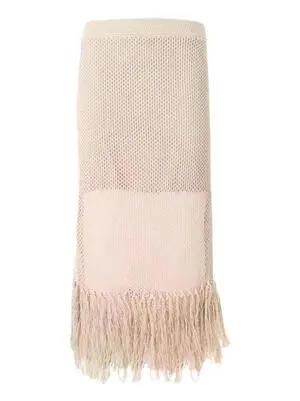 Karl Lagerfeld Crochet Knit Fringe Midi Skirt - Neutrals