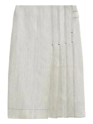Cos Belted Pleated Linen Midi Skirt - Gray
