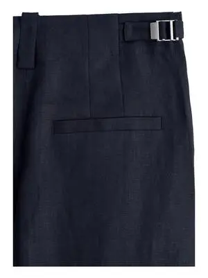 Cos Buckle-detail Linen Balloon-leg Pants - Navy