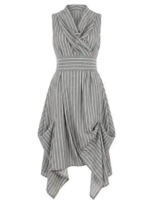 ATOM LABEL Wrap Ruched Dress With Stripe Pattern - Grey