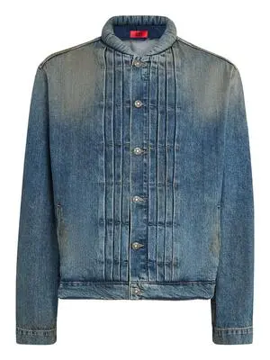 424 Collection Trucker Denim Jacket With Stand Collar - Blue