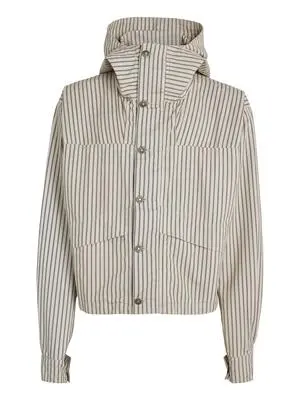 424 Cotton Stripe Cropped Parka Jacket - Beige