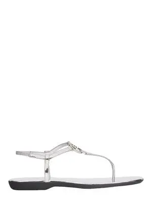 Gucci Interlocking G Metallic Leather Thong Sandal - Silver
