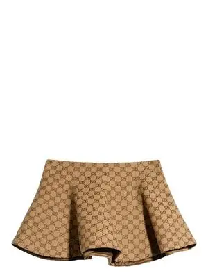 Gucci Gg Cotton Canvas Flounced Skirt - Beige