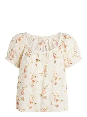 DÔEN Organic Cotton Frederica Blouse With Floral Embroidery And Ruffles - White