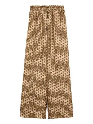Max Mara Wide-leg Printed Silk Twill Trousers - Hazelnut Brown