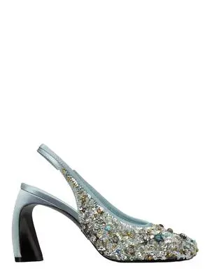 Tory Burch Embellished Peep-toe Slingback Pumps - Silver