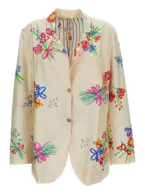 PERO Péro Silk Floral Print Single-Breasted Blazer