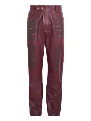 424 Grained Leather Moto Trousers - Red
