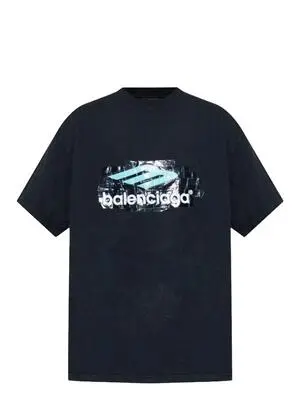 Balenciaga Oversize Tee Fade Black And Light Blue - Multi