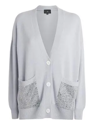 WILLIAM SHARP Cashmere Crystal Embellished Cardigan - Blue
