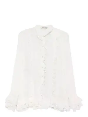 Alberta Ferretti Ruffled Silk-blend Blouse - White