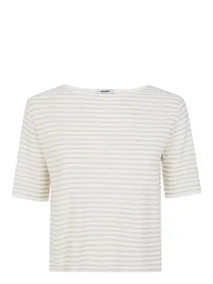 BASE T-shirt Striped Linen & Cotton Blend, Short Sleeve, Round Neck, Made In Italy - Multi
