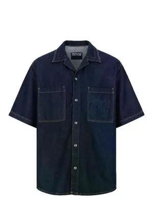 Versace Logo-embroidered Denim Shirt - Blue