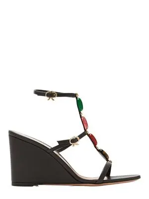 GIANVITO ROSSI Beaded Leather Wedge Sandals - Brown