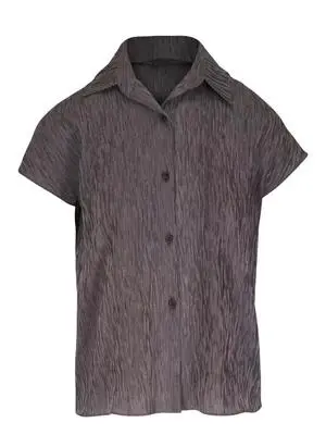 PETER COHEN Striped Short-sleeve Blouse - Brown