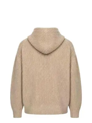 ALLUDE Ribbed Knit Zip-up Hoodie - Neutrals