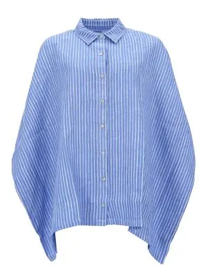 120% Lino Oversized Striped Shirt - Azure
