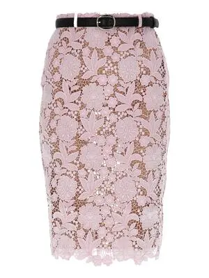 SELF-PORTRAIT Midi Lace Skirt - Pink
