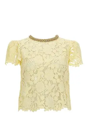 SELF-PORTRAIT Lace Top With Embellished Collar - Yellow